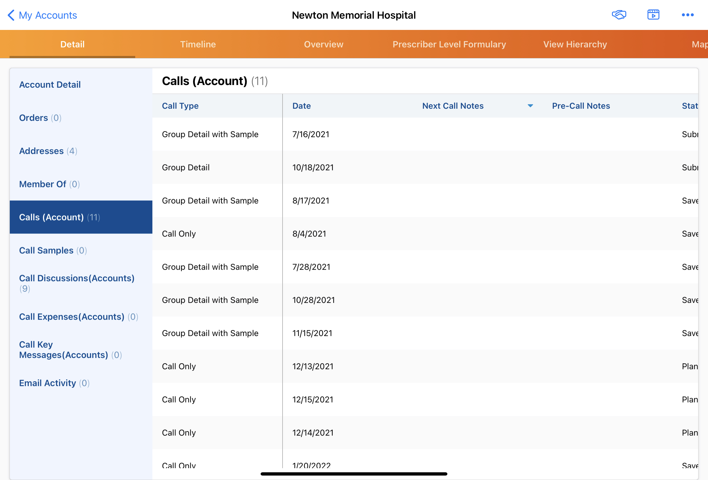 Displaying Calls Related Lists for Accounts