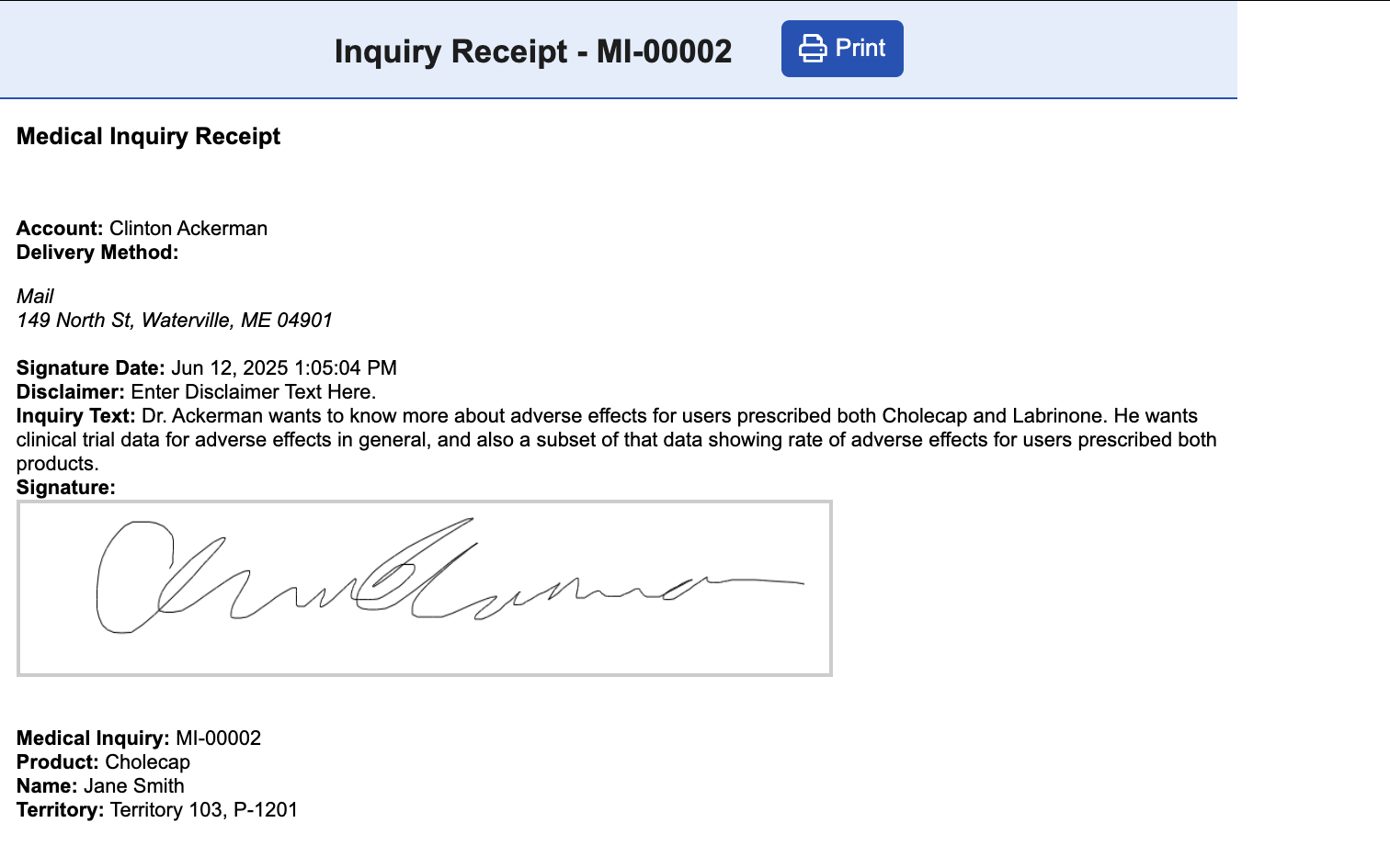 Generating Printable Medical Inquiry Receipts