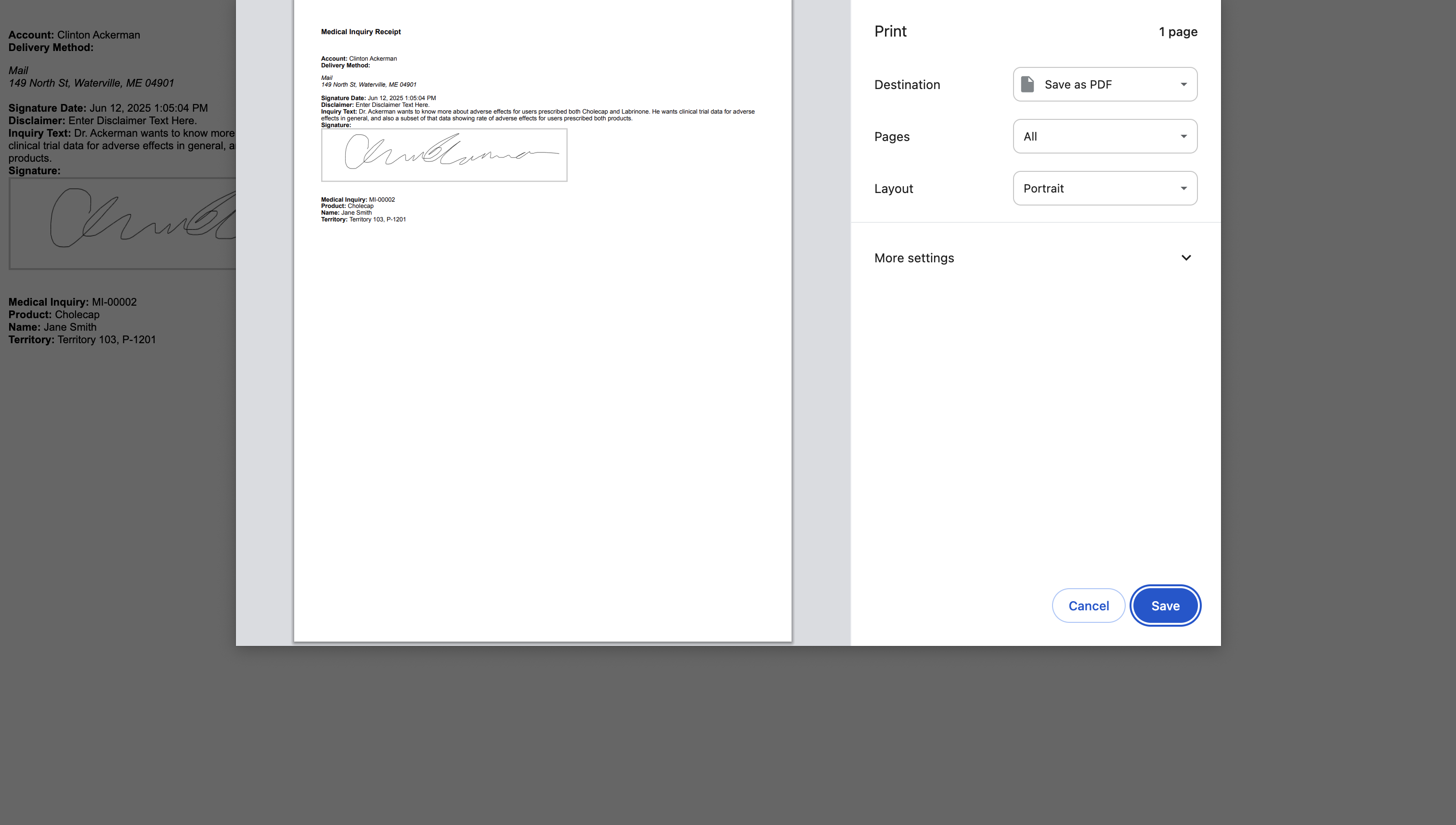Generating Printable Medical Inquiry Receipts
