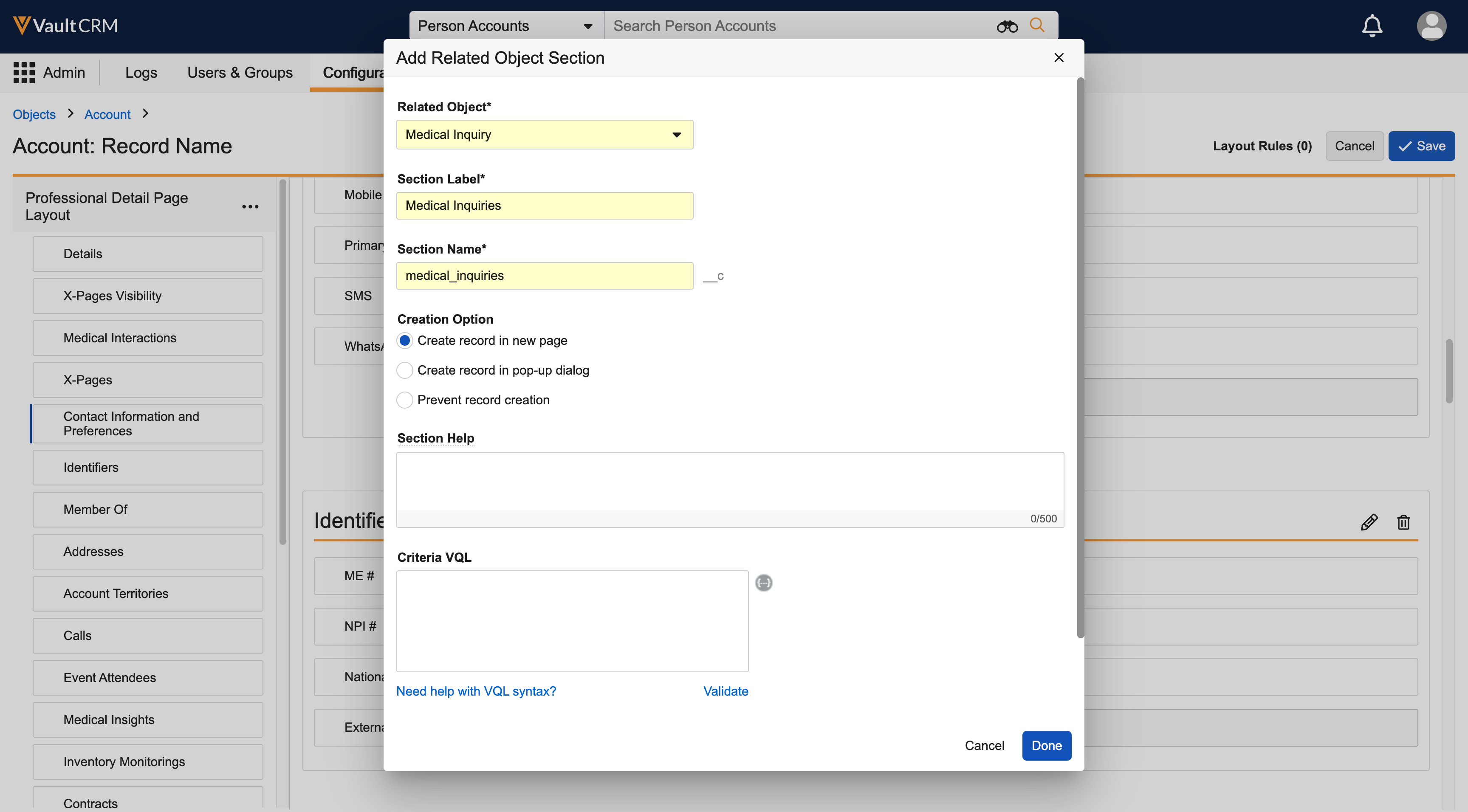 Configuring Medical Inquiries