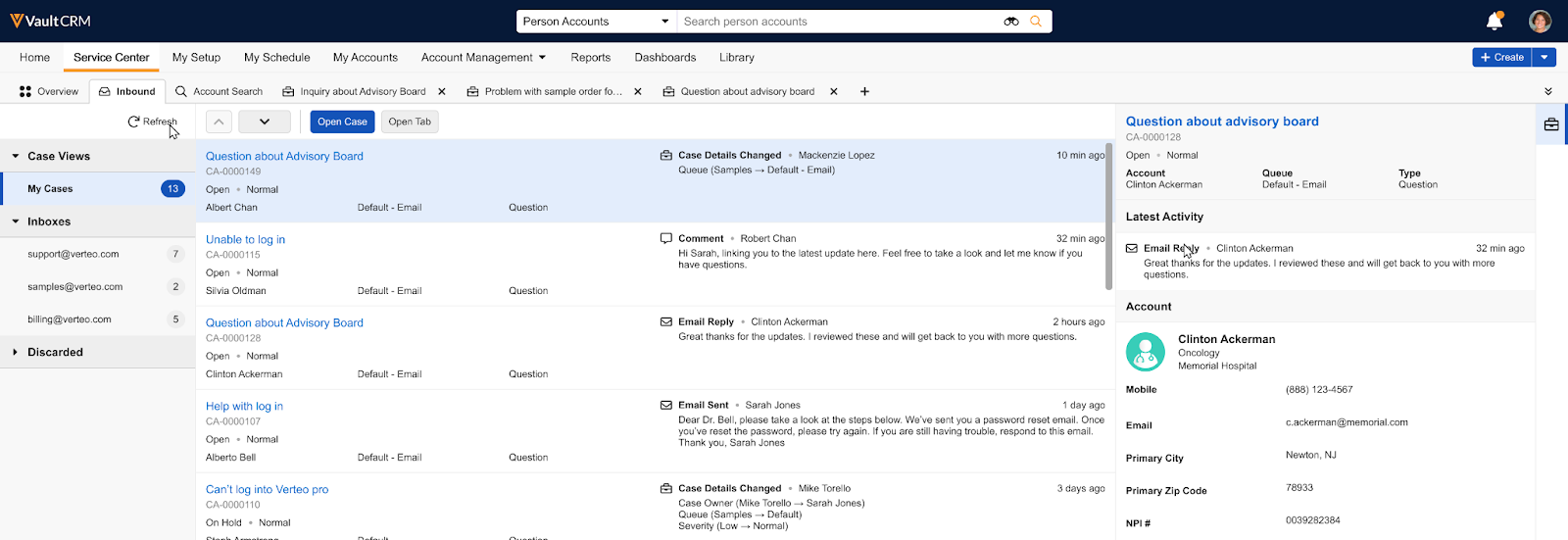 Using My Cases for Service Center Inbound